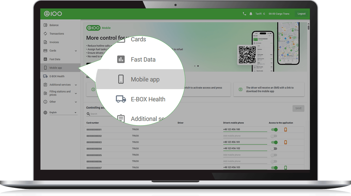 App for drivers-E100 Mobile