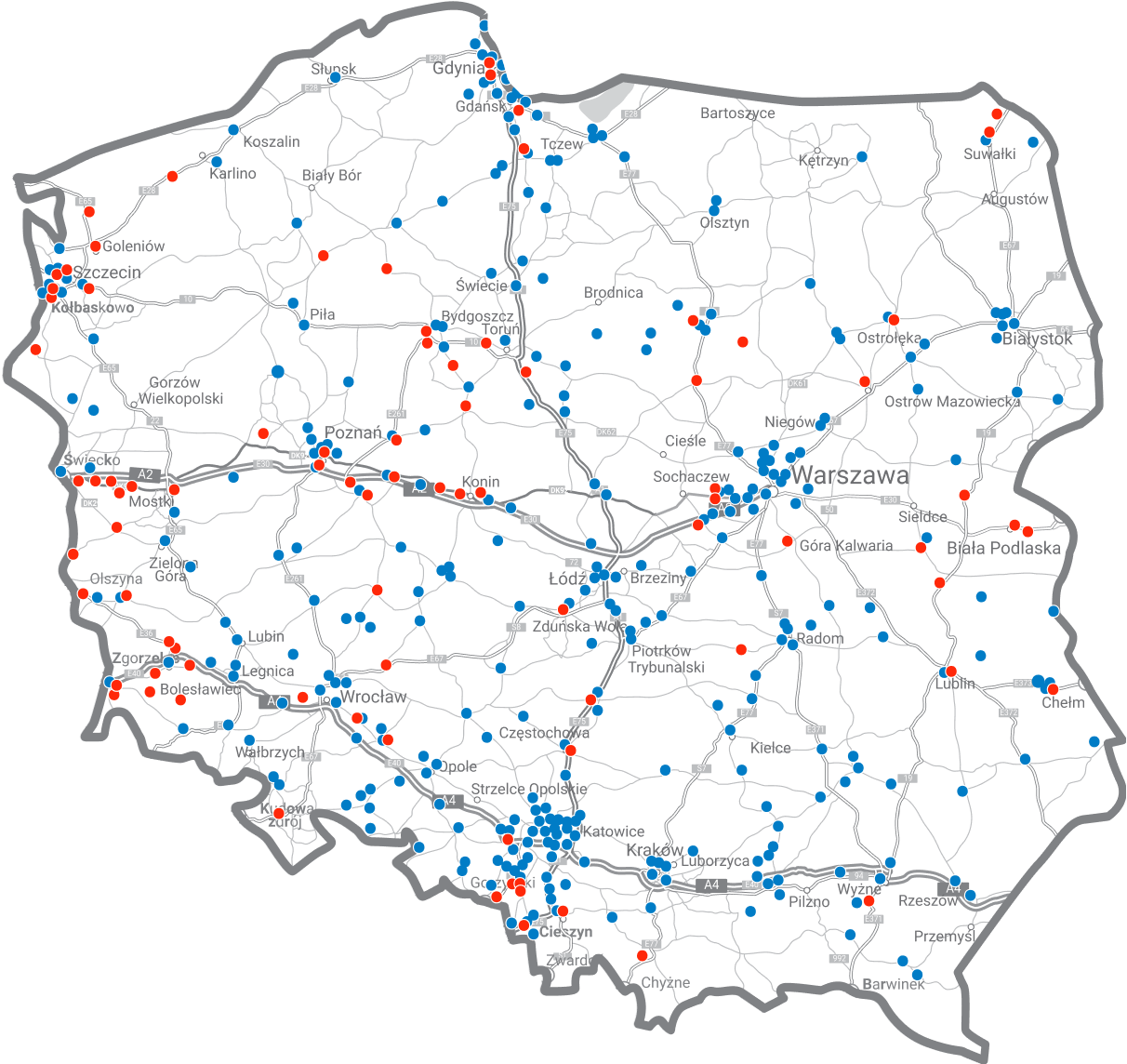 Sieć zasięgu karty paliwowej E100